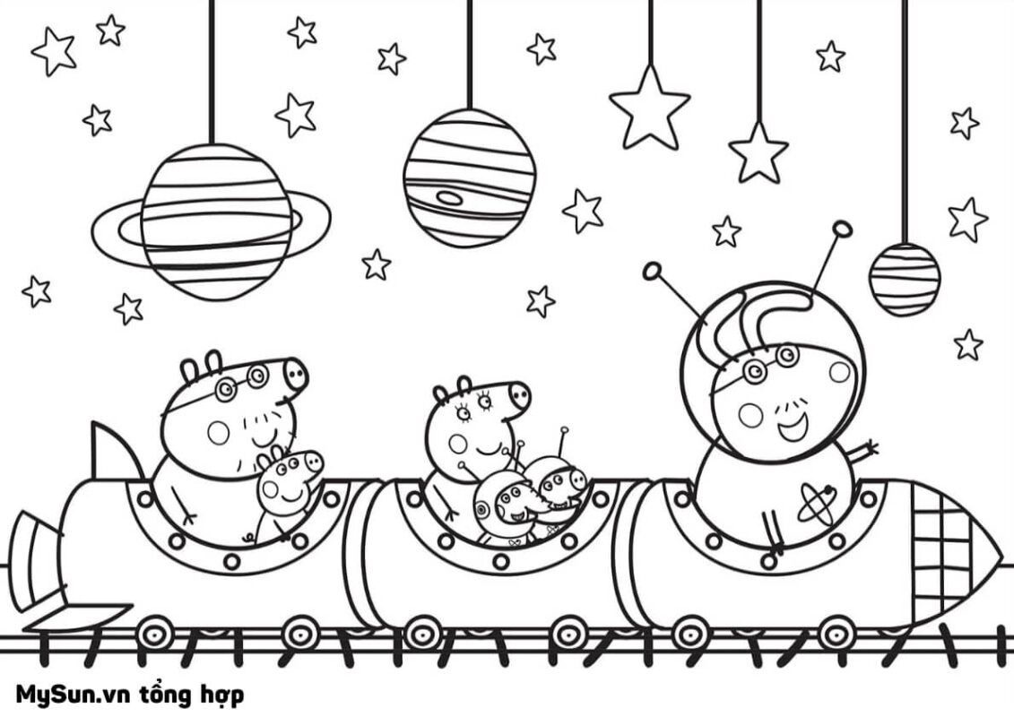Cách vẽ, tô màu tranh ảnh hoạt hình gia đình heo Peppa đơn giản cho bé