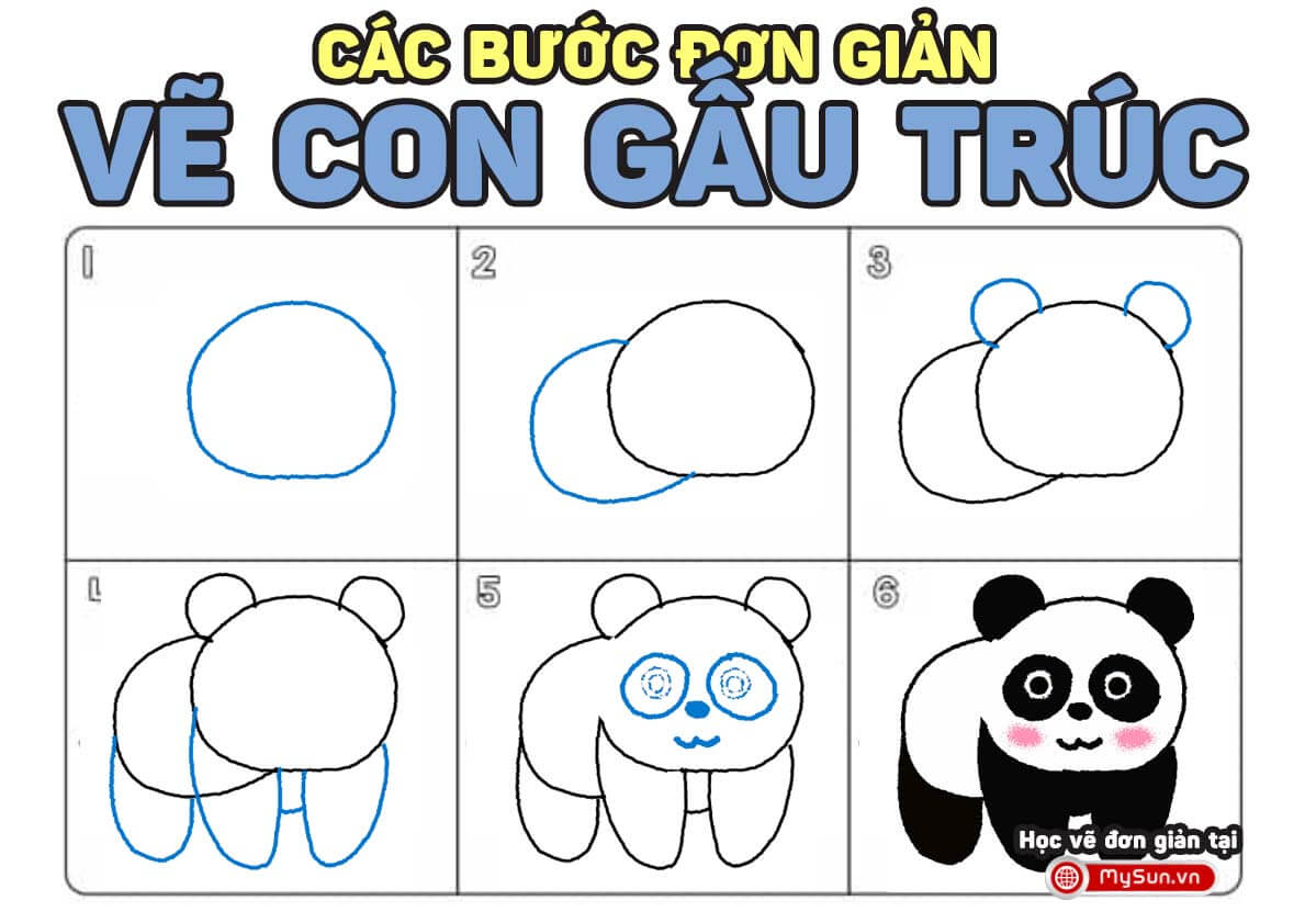 Cách vẽ hình, tô màu tranh con gấu trúc Panda cute đáng yêu